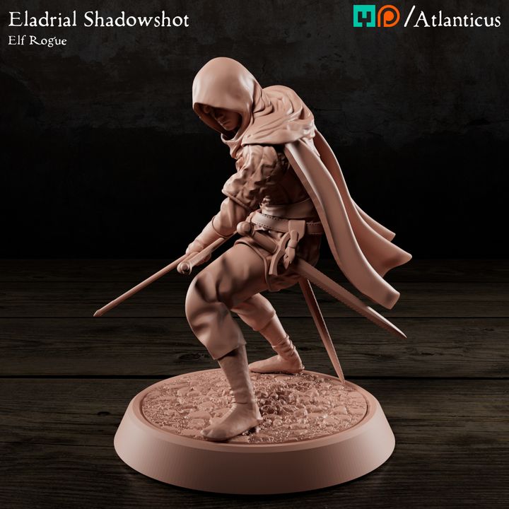 3D Printable Male Elf Rogue - Eladrial Shadowshot - Longbow by Atlanticus Arts